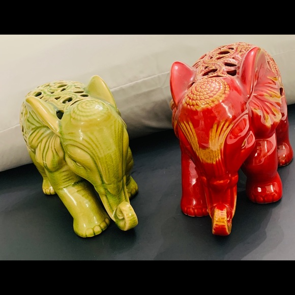 Other | Two Indian Style Ceramic Elephants One Green Celadon | Poshmark